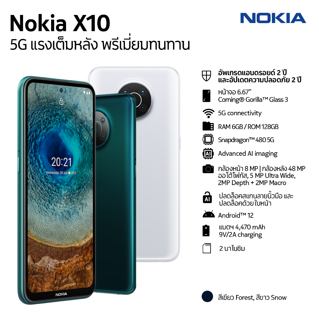 Nokia X10 5G 6/128 ประกันศูนย์ไทย 1 ปี เครื่องมือ1 ของแท้ แถมเคส ...