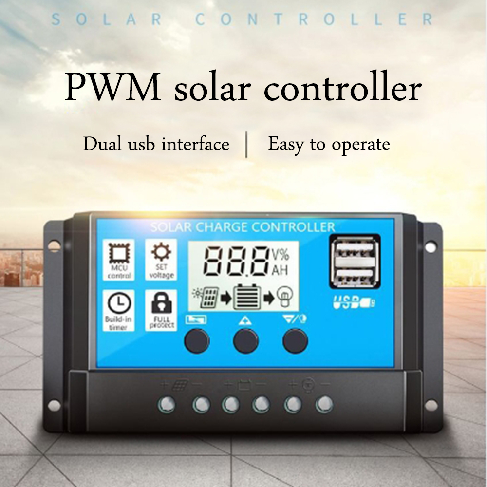 PowMr PWM Solar Charger Controller 30A 12V 24V Battery Charger LCD Dual USB Solar Panel ...