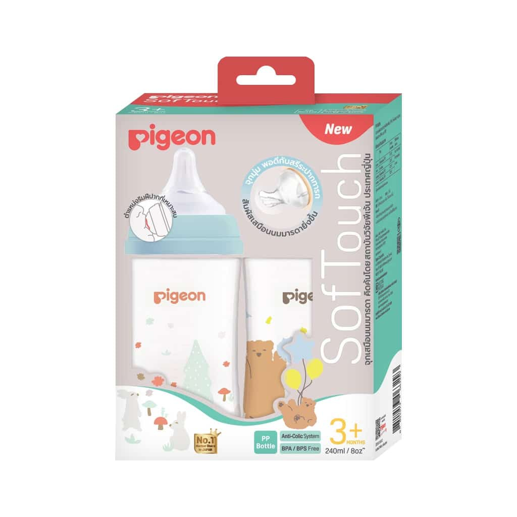 ขวดนม คอกว้าง PPWN ลาย Bear&Rabbit พร้อมจุก ซอฟท์ทัช 5oz. และ 8oz. แพ็ค 2 ขวด Pigeon | Shopee ...