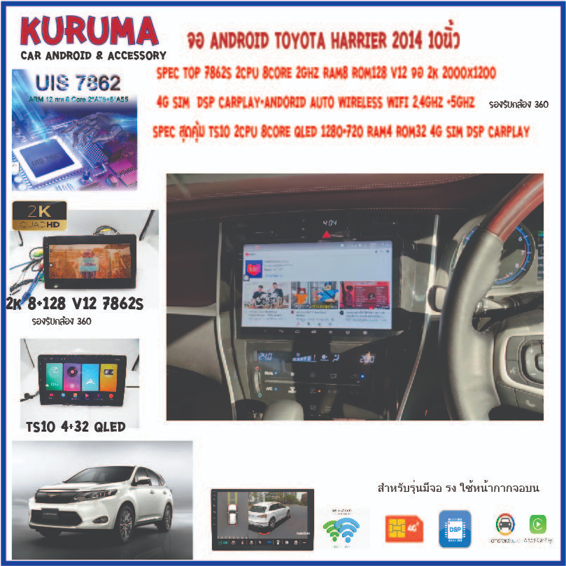 จอ Android Toyota Harrier 10นิ้ว 14-17 NEW CPU 7870 3CPU 2.7GHZ 2K 6 ...