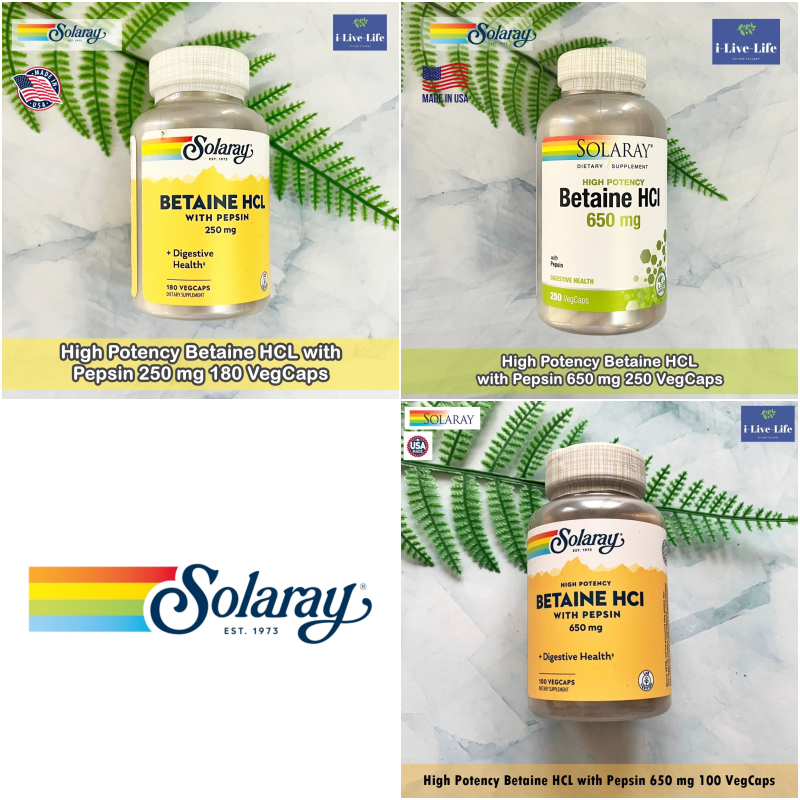 Solaray - High Potency Betaine HCL with Pepsin ไฮโดรคลอไรด์ เบทาอีน และ ...