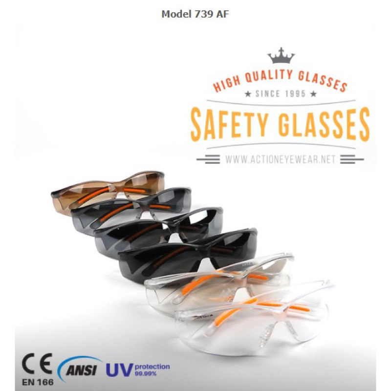 แว่นตานิรภัย แบรนด์ Action Eyewear รุ่น : 739 AF (กันฝ้า 100%) มีของแถม ...