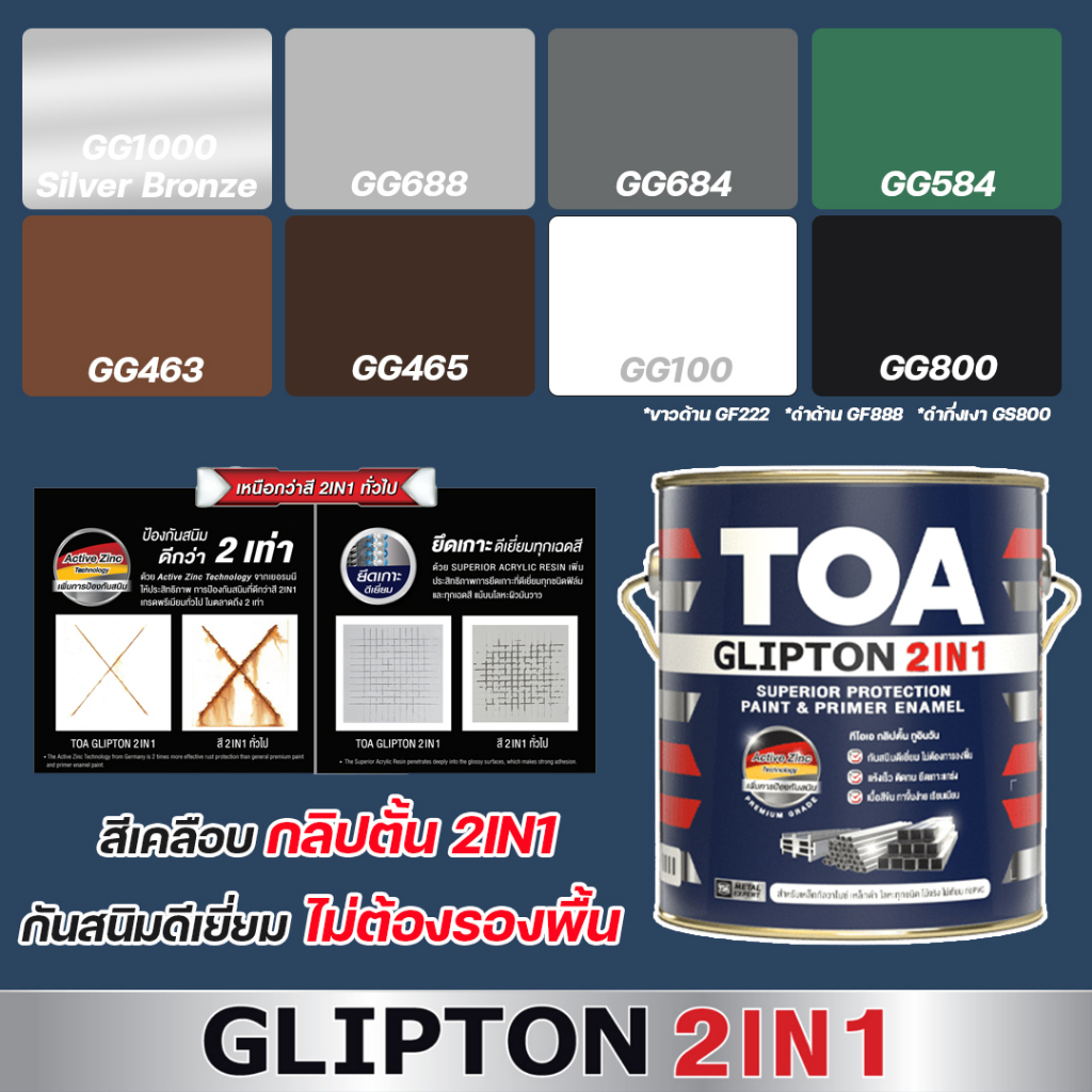 TOA Glipton 2IN1 ขนาด 0.875 ลิตร สีน้ำมันคลือบทับหน้าพร้อมรองพื้นกันสนิม ในหนึ่งเดียว สีน้ำมัน ...