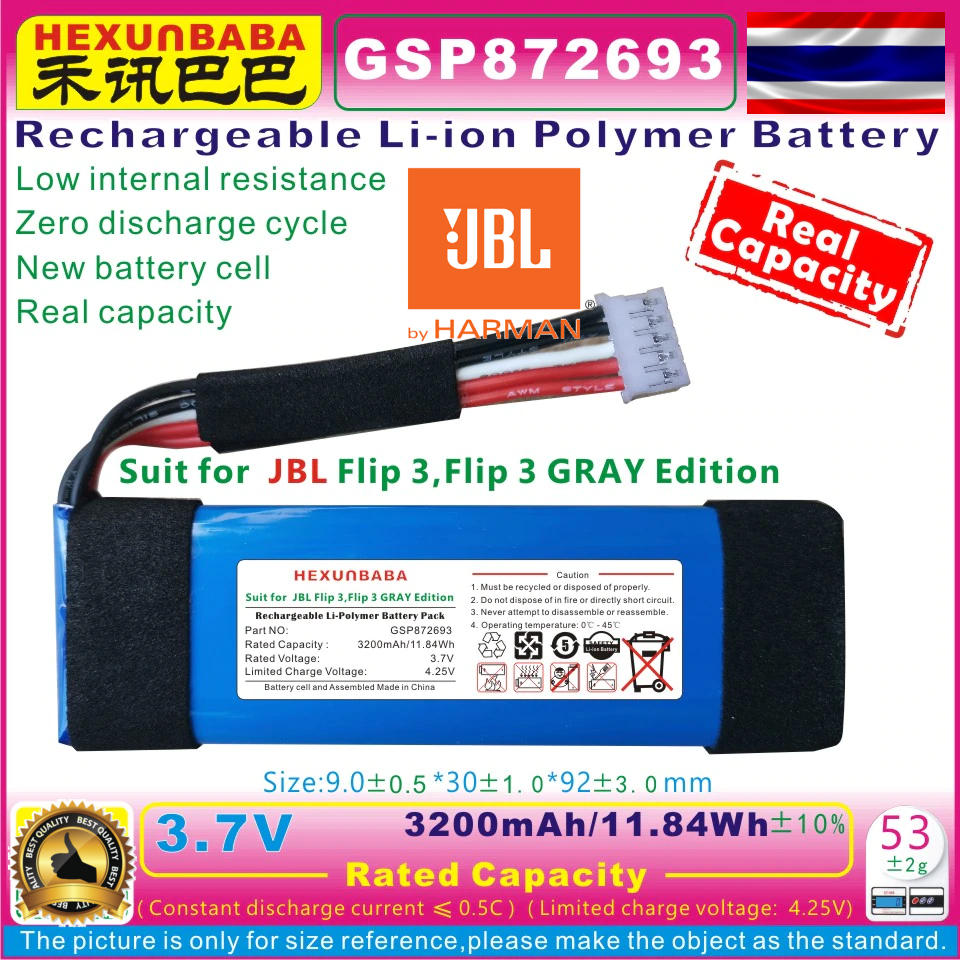 แบตเตอรี่ Battery JBL Flip3 JBL FLIP3GRAY GSP872693 P763098 03 คุณภาพดี ...