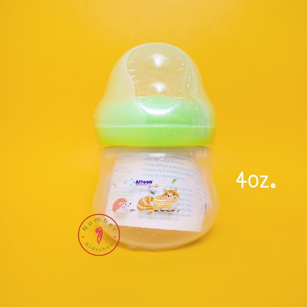 Attoon (แอทตูน) ขวดนมคอกว้าง PP รุ่นสไมล์ 4,8ออนซ์ พร้อมจุกนมทุกขวด!! SmiLe [เลือกสีได้ ...