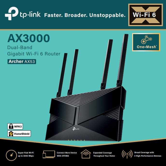 TP-LINK Archer AX53 AX3000 Dual Band Gigabit Wi-Fi 6 Router | Shopee ...
