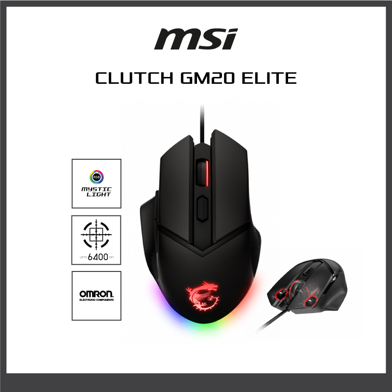MSI Gaming Mouse Clutch GM20 Elite mouse (เมาส์สำหรับเล่นเกมส์, Gaming ...