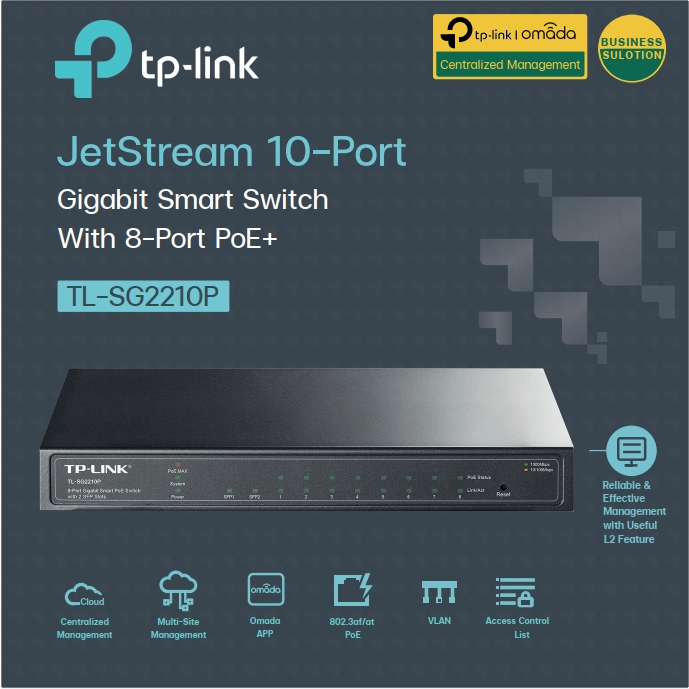 TP-LINK TL-SG2210P 8-Port Gigabit Smart PoE Switch with 2 SFP Slots ...
