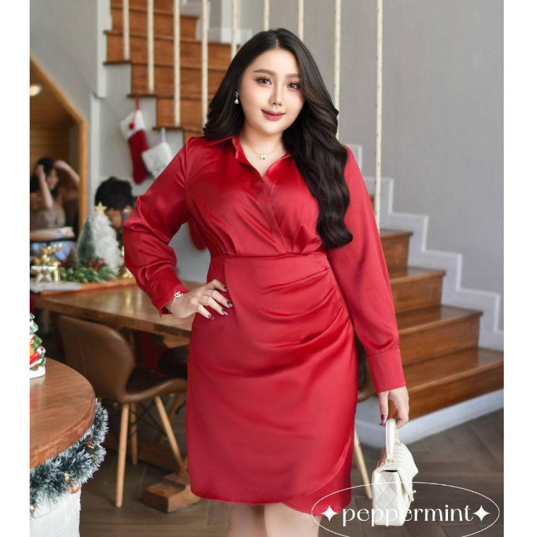 งานพรีเมียม นำเข้า เดรสเชิ้ตสาวอวบ คุณนาย ไฮโซเว่อร์ Sizeอก40-50 Peppermint Plus Size (597 A 629 ...