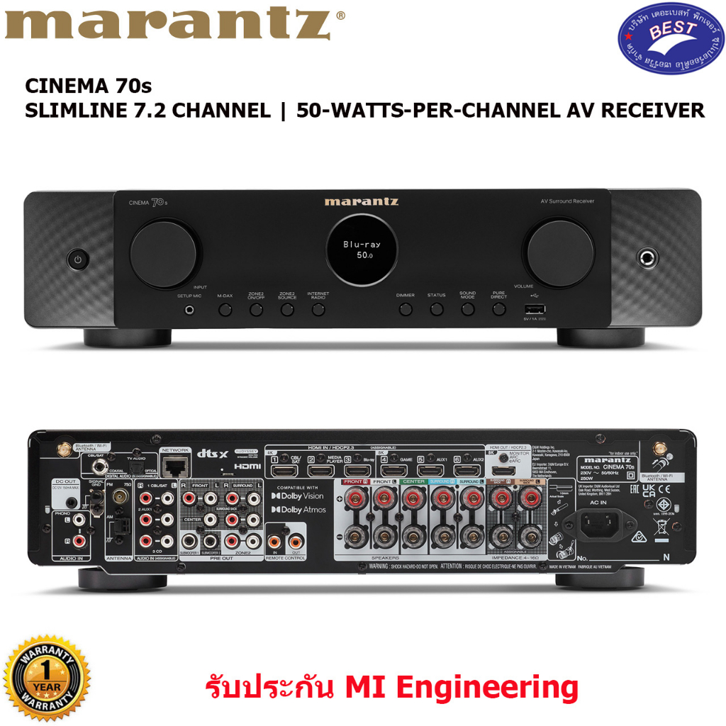 Marantz CINEMA 70s SLIMLINE 7.2 CHANNEL | 50-WATTS-PER-CHANNEL AV RECEIVER | Shopee Thailand