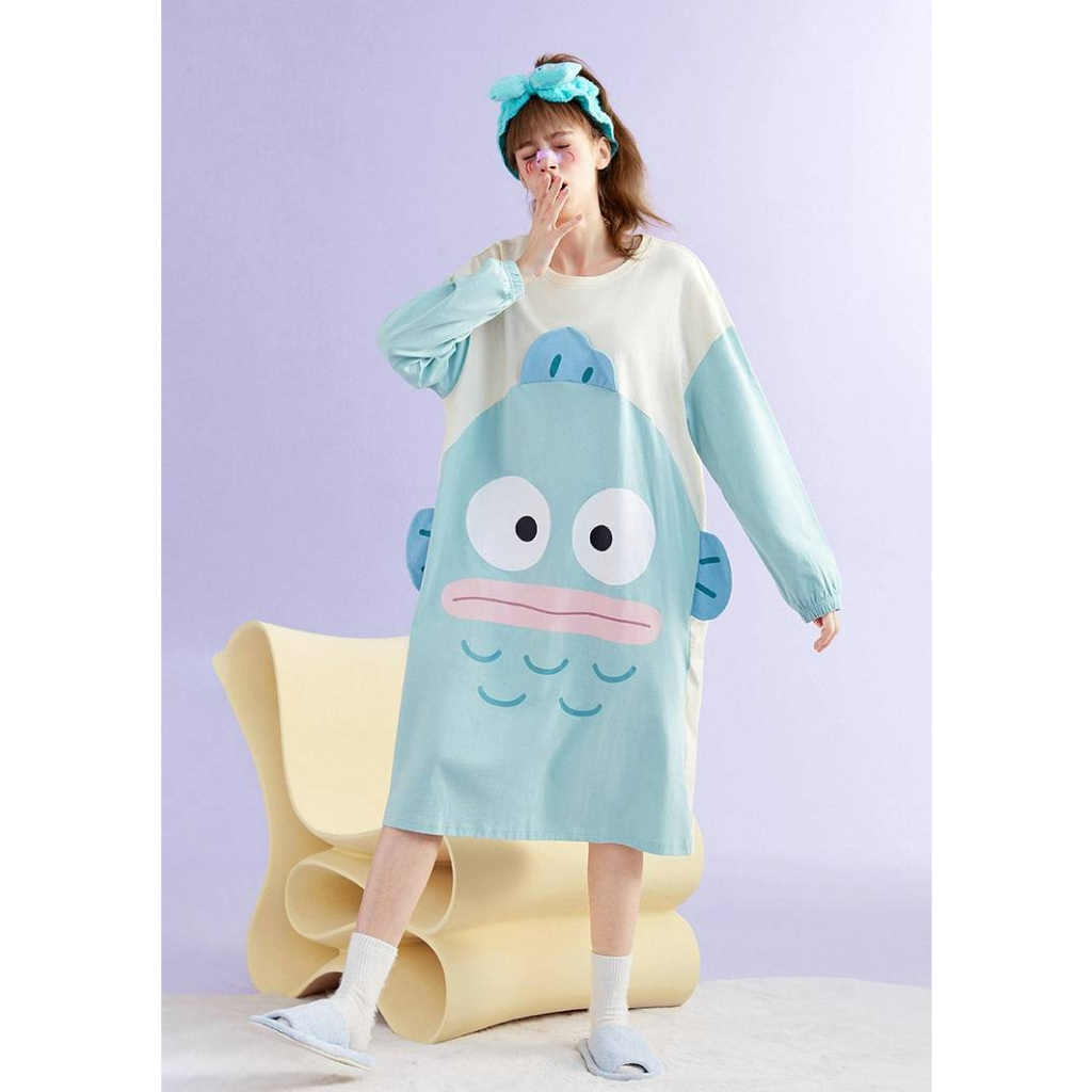 LEDiN x Hangyodon ชุดนอนกระโปรงแขนยาว ฮังเกียวดง Sanrio | Shopee Thailand