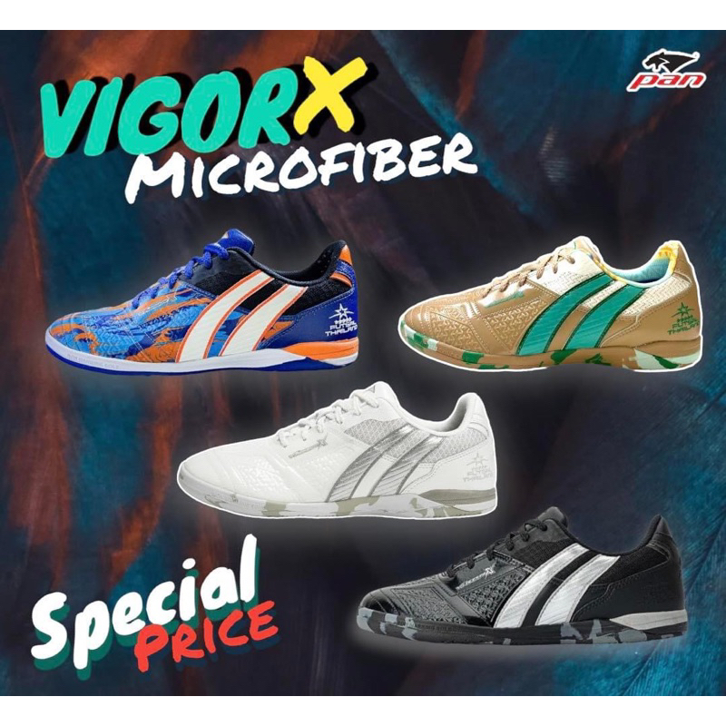 รองเท้าฟุตซอลPan Vigor X Microfiber ตัวท็อป อุปกรณ์ครบกล่อง เชือกสำรอง ...