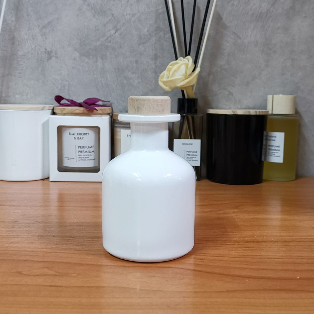 Diffuser Bottles ขวดก้านไม้กระจายกลิ่น ขวดเปล่าทรงกลมพร้อมฝา สีขาว 120 ...