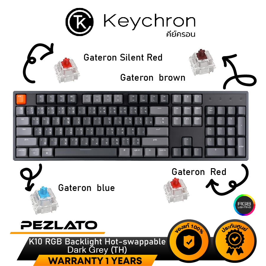 Keychron K10 RGB Backlight Hot-swappable Drak Grey (TH/US) | Shopee Thailand