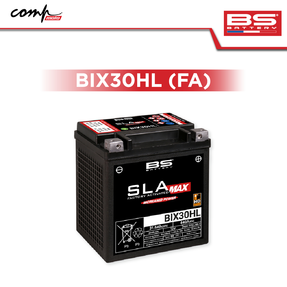 BS Battery SLA MAX BIX30HL (FA) แบตเตอรี่ มอเตอร์ไซค์ ขนาด 31.6 แอมป์ ไม่ต้องเติมกรด พร้อมใช้งาน ...