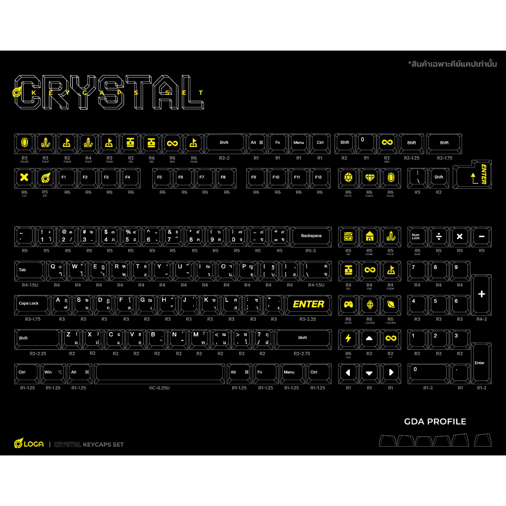 LOGA Crystal keycaps set : ชุดคีย์แคปใส profile GDA 132 ปุ่ม | Shopee ...