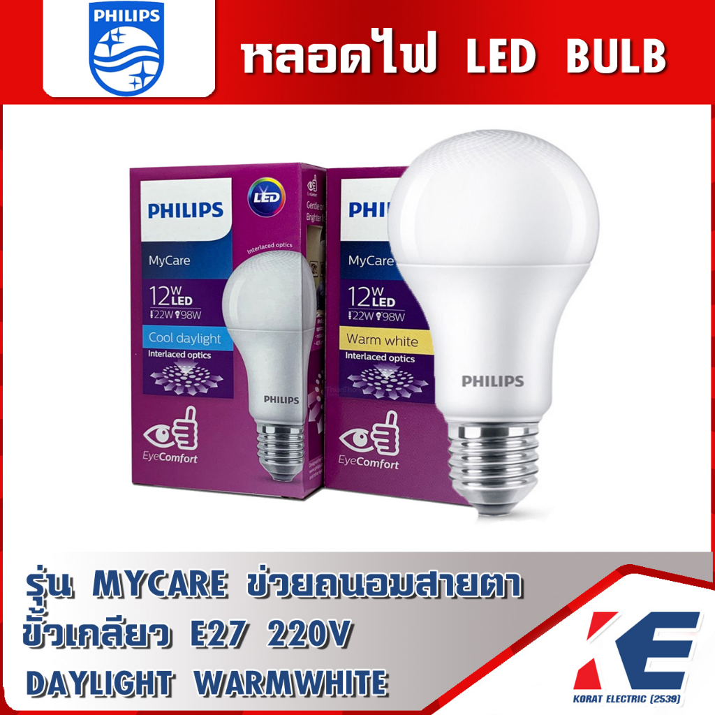 หลอดไฟ LED หลอดประหยัดไฟ PHILIPS 12W WARMWHITE DAYLIGHT รุ่น My care ขั้วเกลียว E27 | Shopee ...
