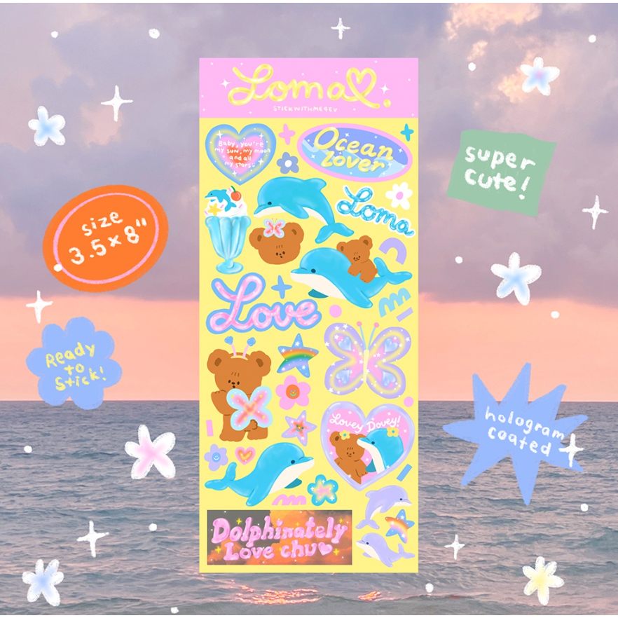Loma wink hologram sticker สติกเกอร์เคลือบโฮโลแกรมน้องปลาโลมา ...