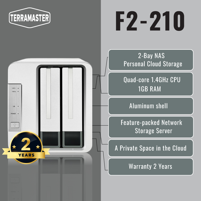 TerraMaster F2-210 2-Bay NAS for Personal Cloud Storage สำหรับที่เก็บข้ ...