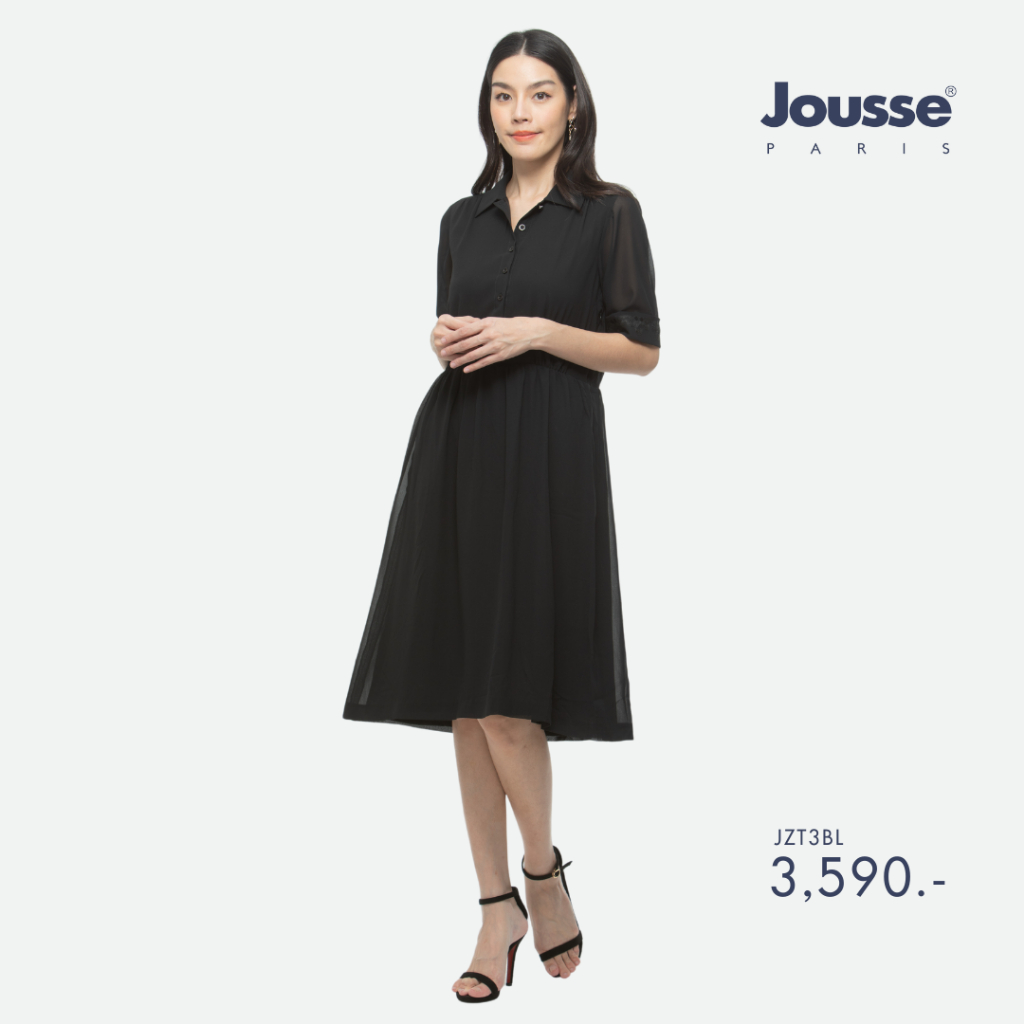 Jousse ชุดเดรส สีดำ แขนสามส่วน จั๊มเอว แต่งกระดุมทอง (JZT3BL) | Shopee ...