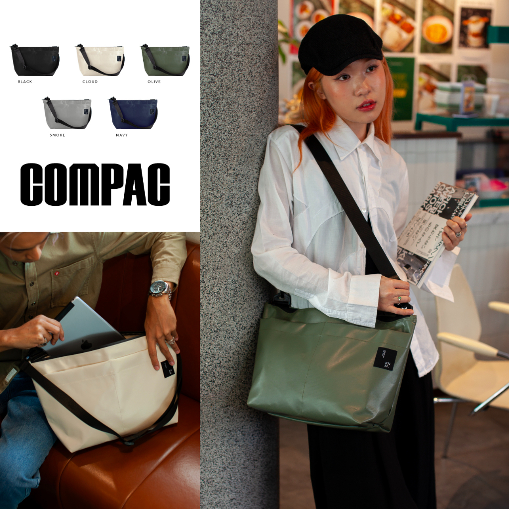 กระเป๋าสะพายข้าง ผ้าใบกันน้ำ สะพายไหล่ ขนาดกลาง ใส่ของ มีซิปรูด Mini ...