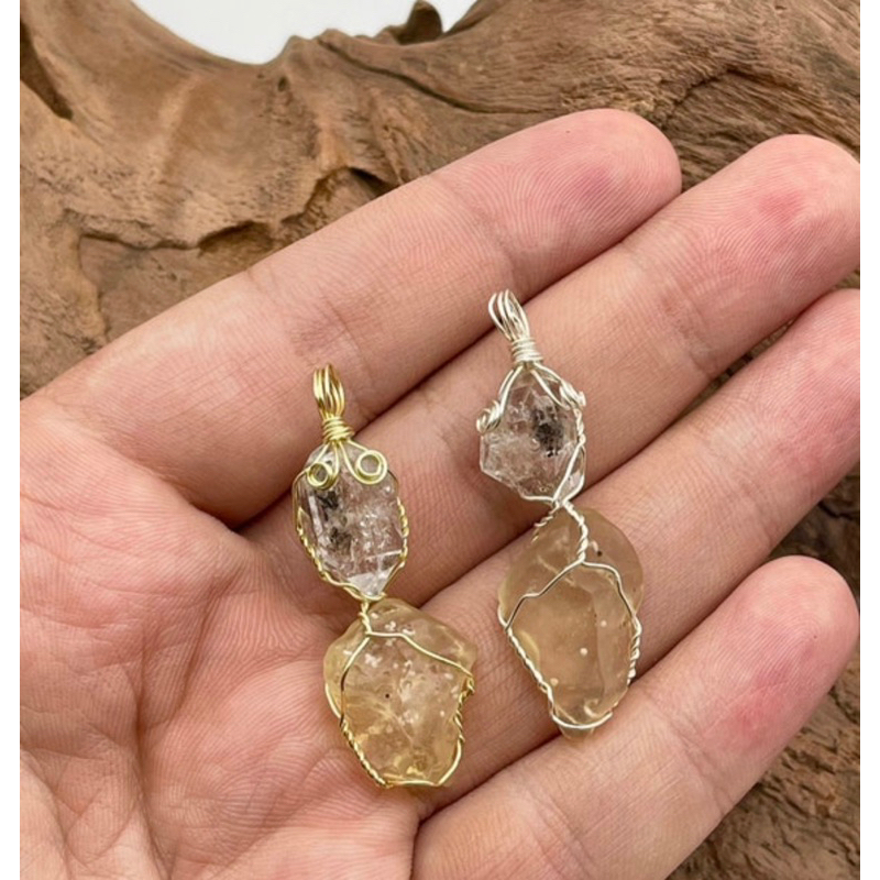 100% Natural Raw Herkimer Quartz With Libyan Desert Tektite Pendant ...