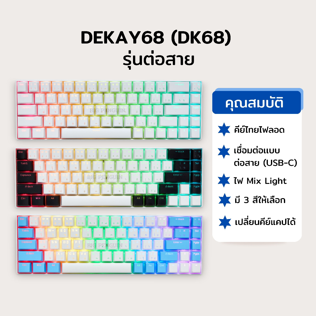 [โค้ดคุ้มลด 20%] DEKAY68 DK68 คีย์ไทยไฟลอด Mechanical Keyboard DEKAY DK ...