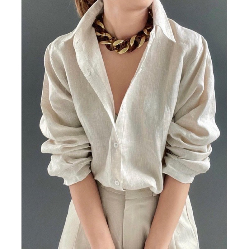 HAPPY LINEN SHIRT TOP | Shopee Thailand