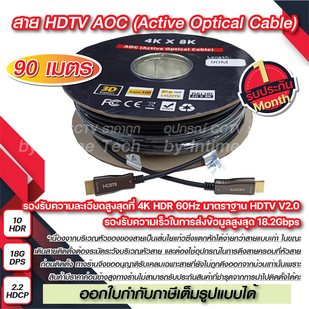 สาย HDMI Fiber AOC (active optical cable) HDTV ยาว 10m 20m 30m 40m 50m ...