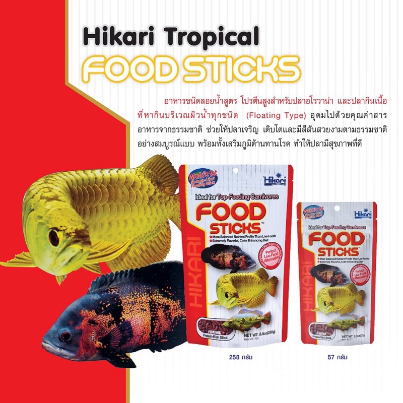 Hikari Food Sticks อาหารเม็ดสำหรับปลามังกร, อโรวาน่า และปลากินเนื้อ ...