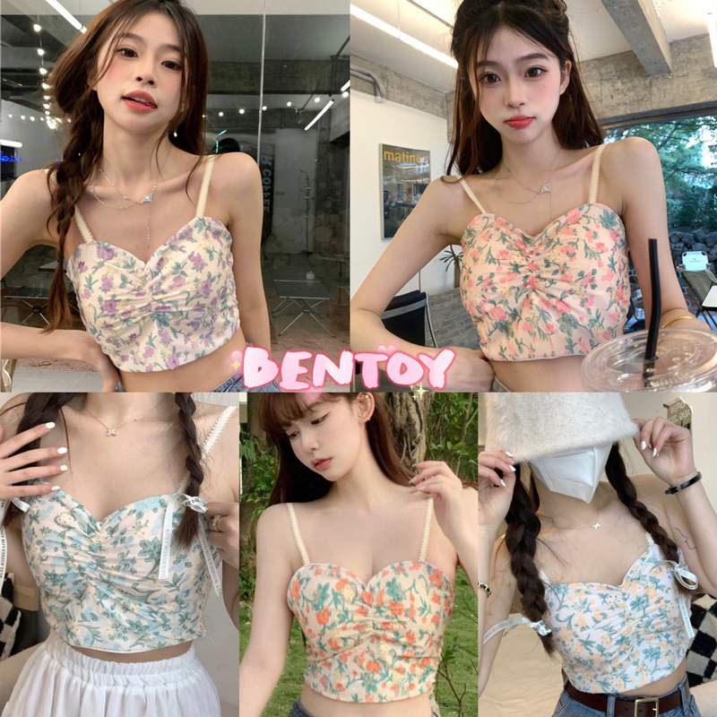Bentoy(bratop387)เสื้อสายเดี่ยวลายดอกไม้เต็มตัว มีฟองน้ำในตัว น่ารักมาก | Shopee Thailand