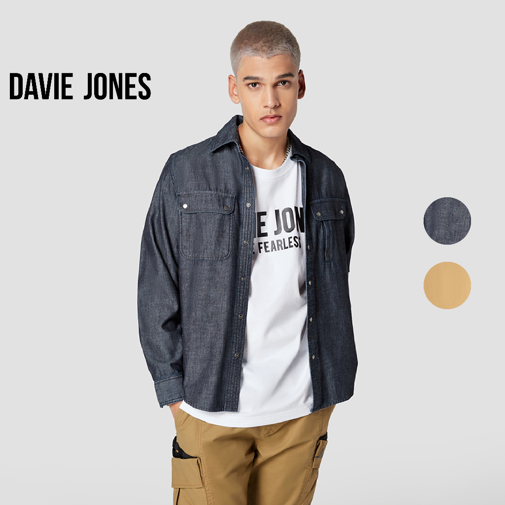 DAVIE JONES เสื้อเชิ้ต ยีนส์ แขนยาว Long Sleeve Denim Shirt SH0110 สี ...