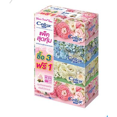 กระดาษเช็ดหน้าFlower Cellox 135 แผ่น แพ็ค 4 กล่อง | Shopee Thailand