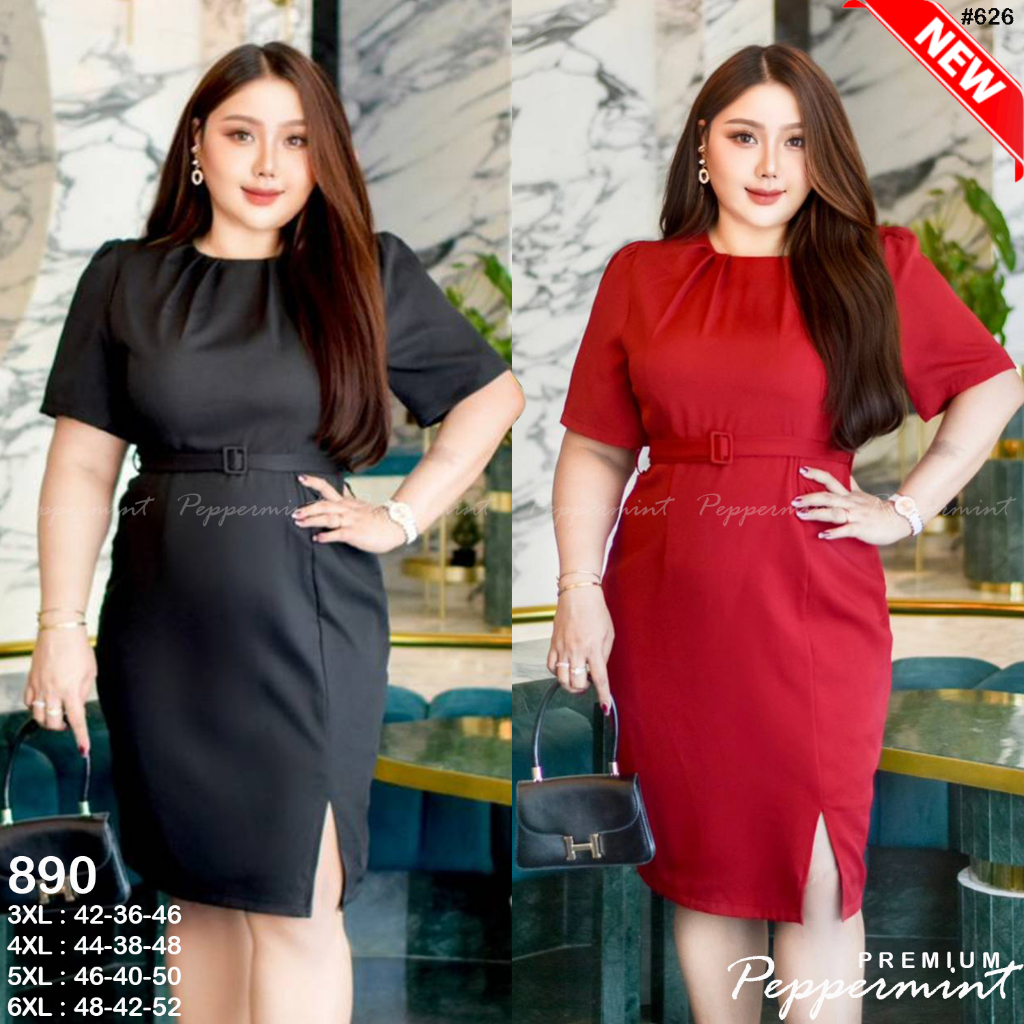 งานพรีเมียม นำเข้า เดรสสาวอวบ จับจีบคอ ทรงสวยหรูดูแพงมาก +เข็มผัดผ้า SizeXL-6XL Peppermint ...