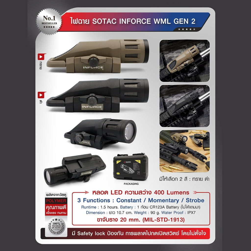 ไฟฉายติดราง Sotac Inforce WML Gen2 ตัวเฟรมผลิตจาก Polymer เกรดคุณภาพ ไฟ ...