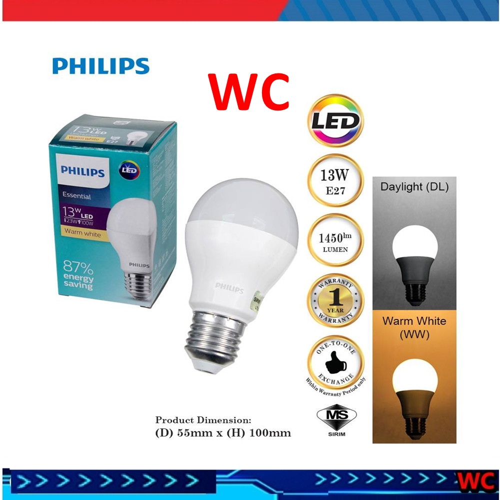 Philips หลอดประหยัดไฟ BULB 13W LED Essential Bulb ฟิลลิป LED Daylight ...