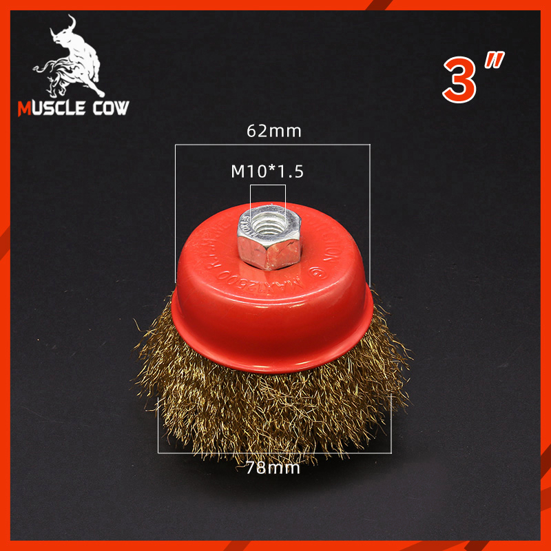 MUSCLE COW แปรงลวดถ้วย 3 นิ้ว เกลียว M10 สำหรับ เครื่องเจียร์ 4 นิ้ว ทำ ...