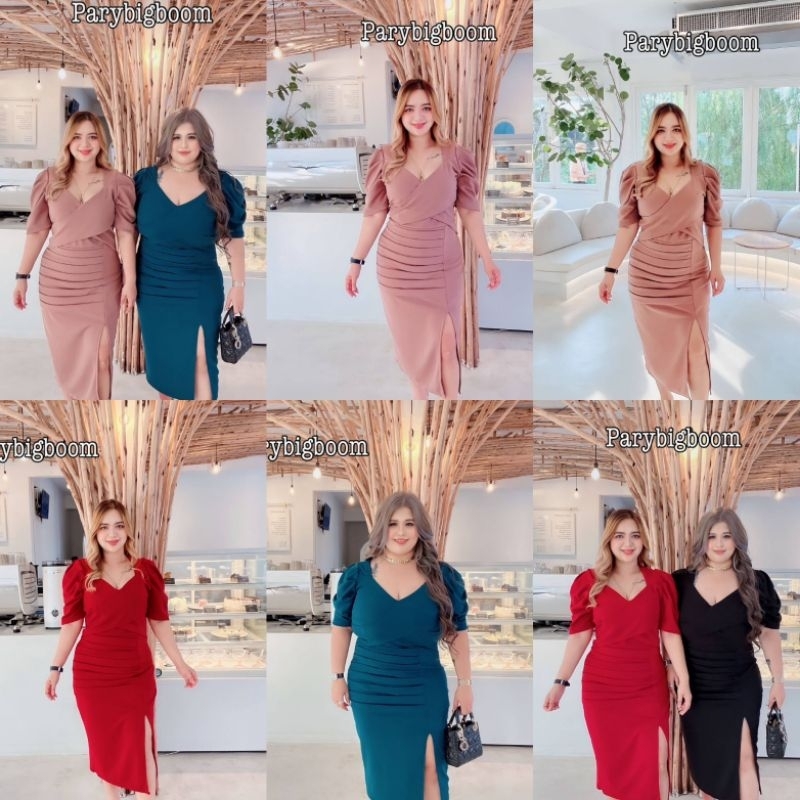 S028-2เดรสผ่าข้าง เย็บจีบตายงานเย็บยากมาก สำหรับสาวอวบอ้วน มีบริการปลายทาง | Shopee Thailand