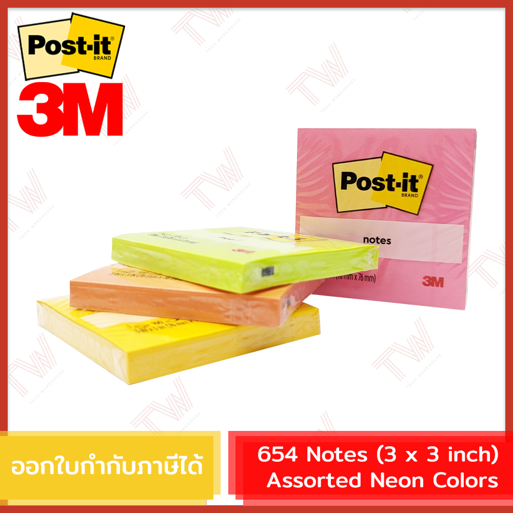 3M Post-it 654 Notes Assorted Neon Colors โพสต์-อิท สีสะท้อนแสง ขนาด 3 ...