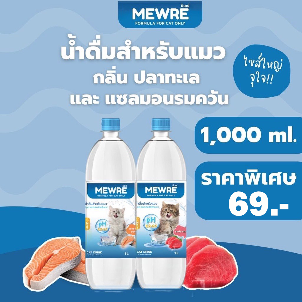 Mewre มิวเร่ น้ำดื่มสำหรับแมว สูตรมีกลิ่น เพิ่มการดื่มน้ำ ลดความเสี่ยงนิ่ว ขนาด 1000ML | Shopee ...