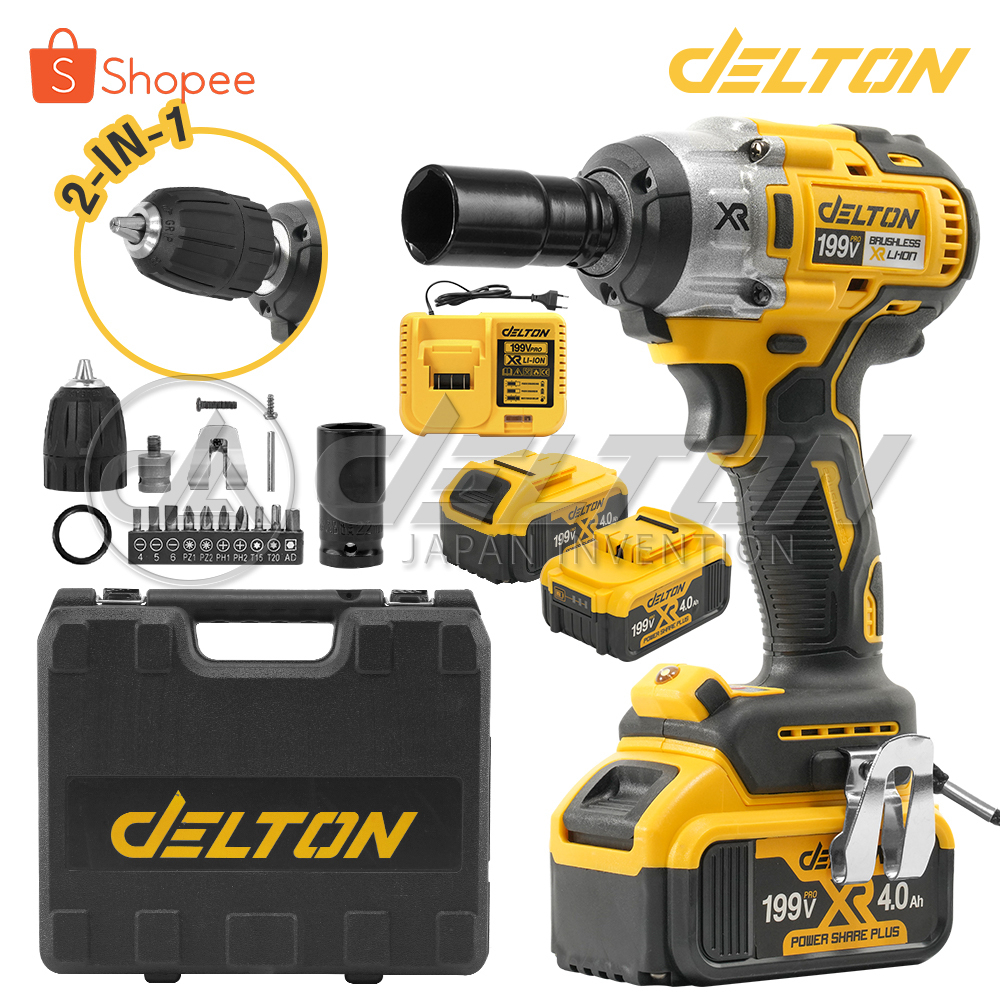 DELTON 2in1 บล็อกแบต & สว่าน 199V รุ่นใหม่! มอเตอร์ BRUSHLESS ไร้แปรงถ่าน พร้อมอุปกรณ์ครบชุด XR ...