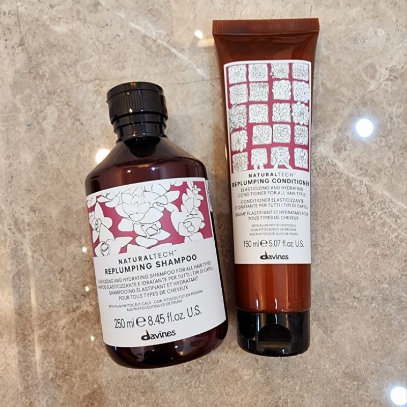 Davines Replumping Shampoo 250ml /Conditioner 150ml แชมพูและครีมนวด สำหรับผมแห้งเสียจากการทำเคมี ...
