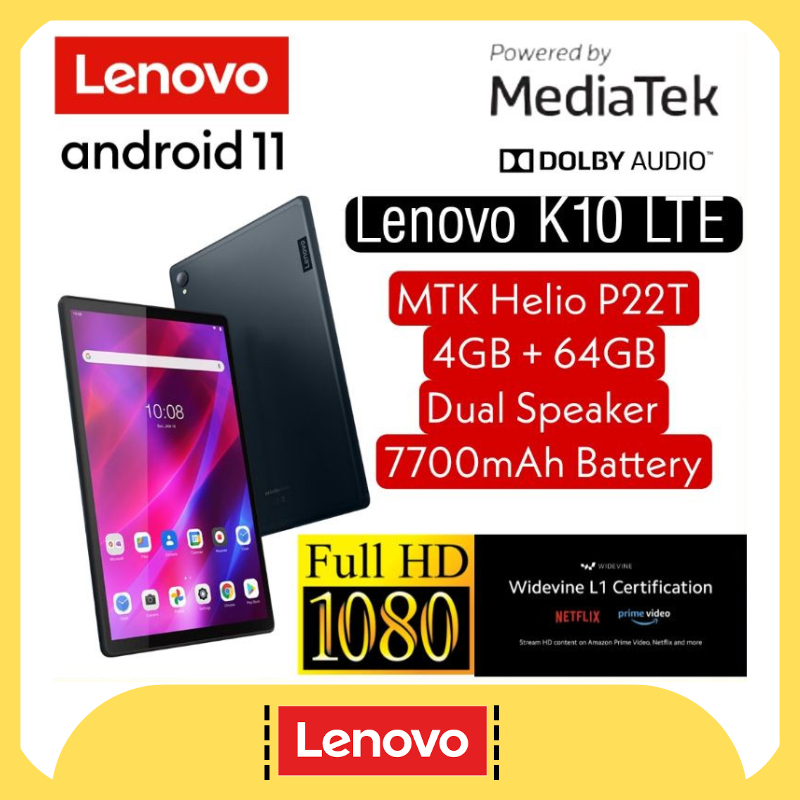Lenovo Tab K10 Wifi Cellular 10.3inch Display Android 11 4GB RAM 64GB ROM Mediatek P22T Type-C ...