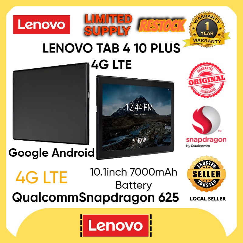 Lenovo Tab 4 10 Plus 4G LTE Android Tablet Qualcomm Snapdragon 625 Big ...