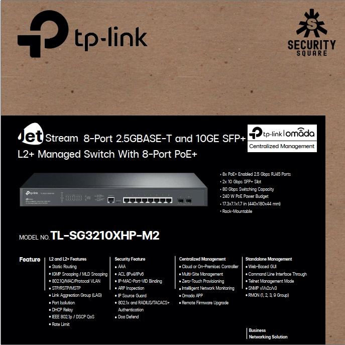 TP-LINK TL-SG3210XHP-M2 JetStream 8-Port 2.5GBASE-T and 2-Port 10GE SFP+ L2+ Managed Switch with ...