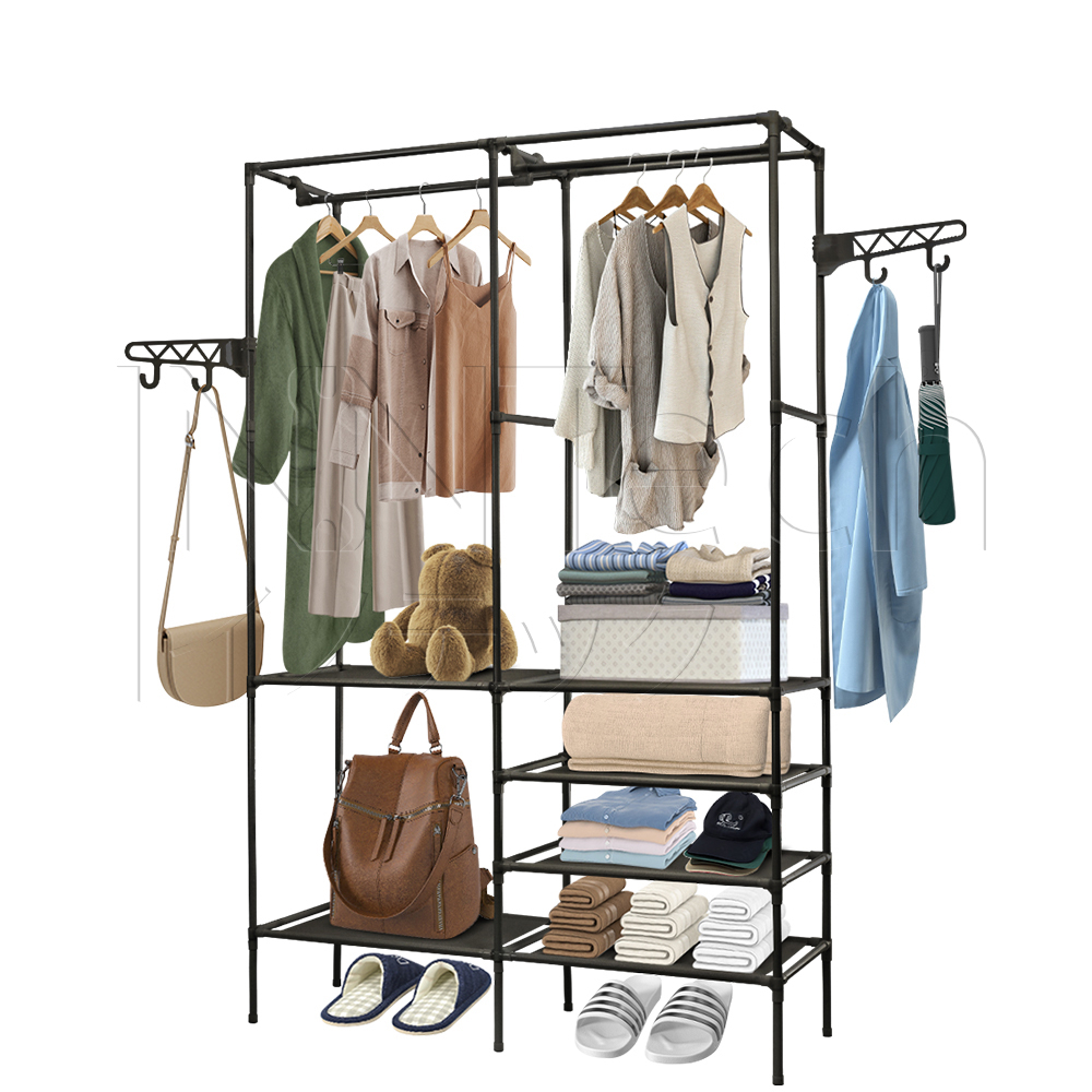 InnHome ราวแขวนผ้า ราวตากผ้า ตู้เสื้อผ้า 2IN1 แขวนและเก็บในหนึ่งเดียว พร้อมชั้นวางอเนกประสงค์ ...