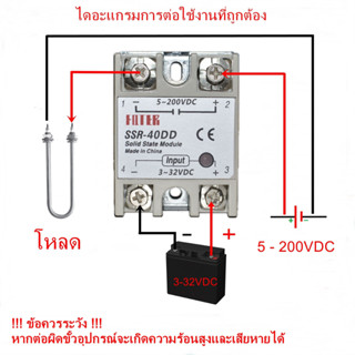 (มีฝาครอบ) SSR-40DD Solid State Relay Module SinglePhase DC 3-32โวลต์ DC 5-200VDC โซลิดเสตทรีเลย ...