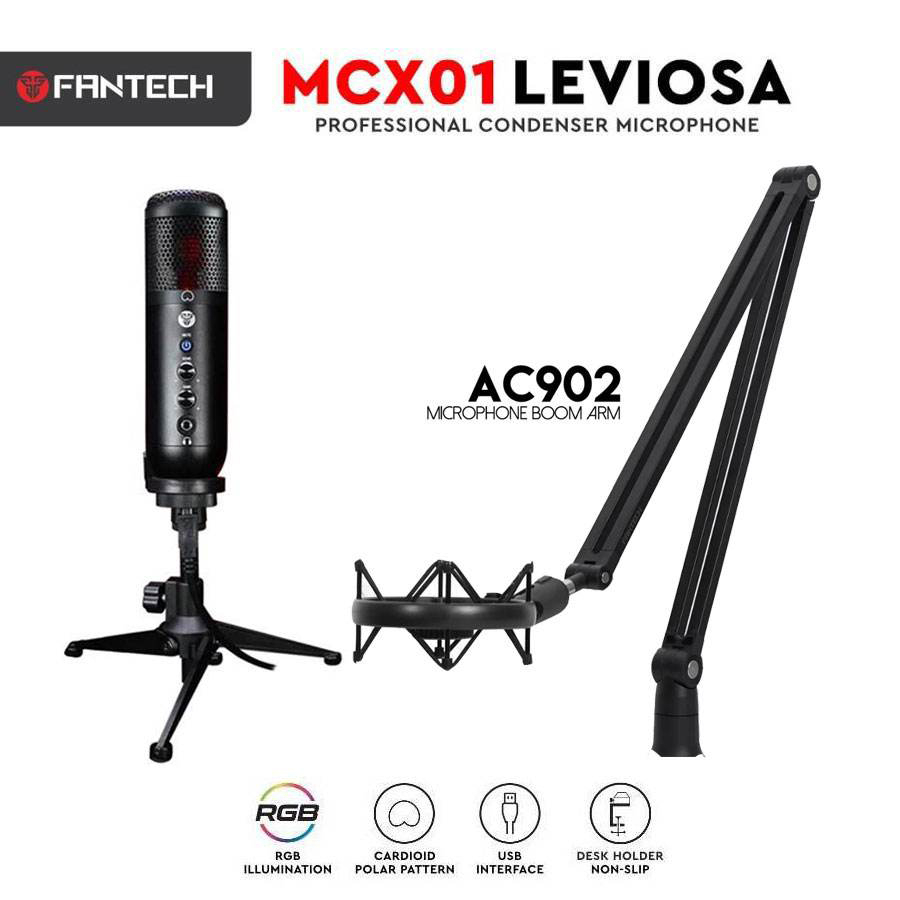 Microphone FANTECH MCX-01 LEVIOSA RGB Professional Condenser Microphone ไมค์อัดเสียง ไมค์โลฟ์สด ...