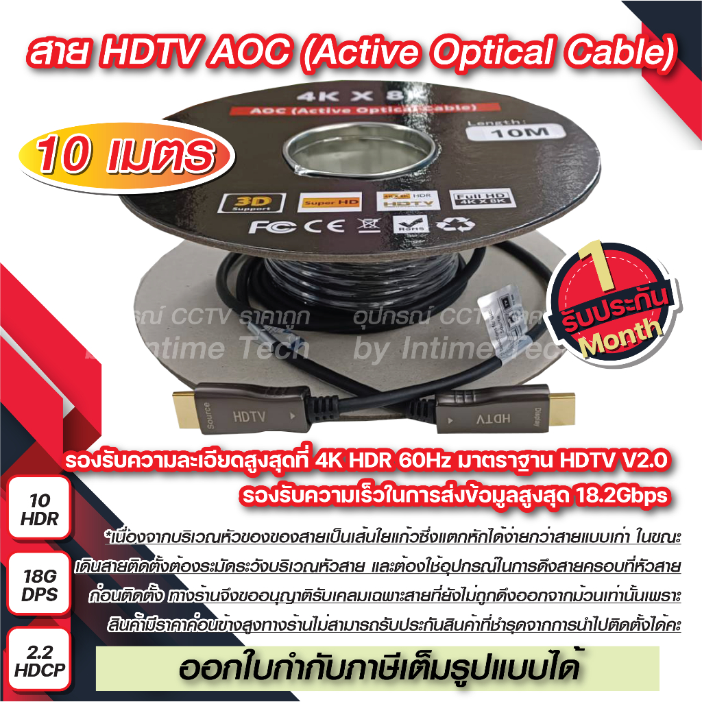 สาย HDMI Fiber AOC (active optical cable) HDTV ยาว 10m 20m 30m 40m 50m ...