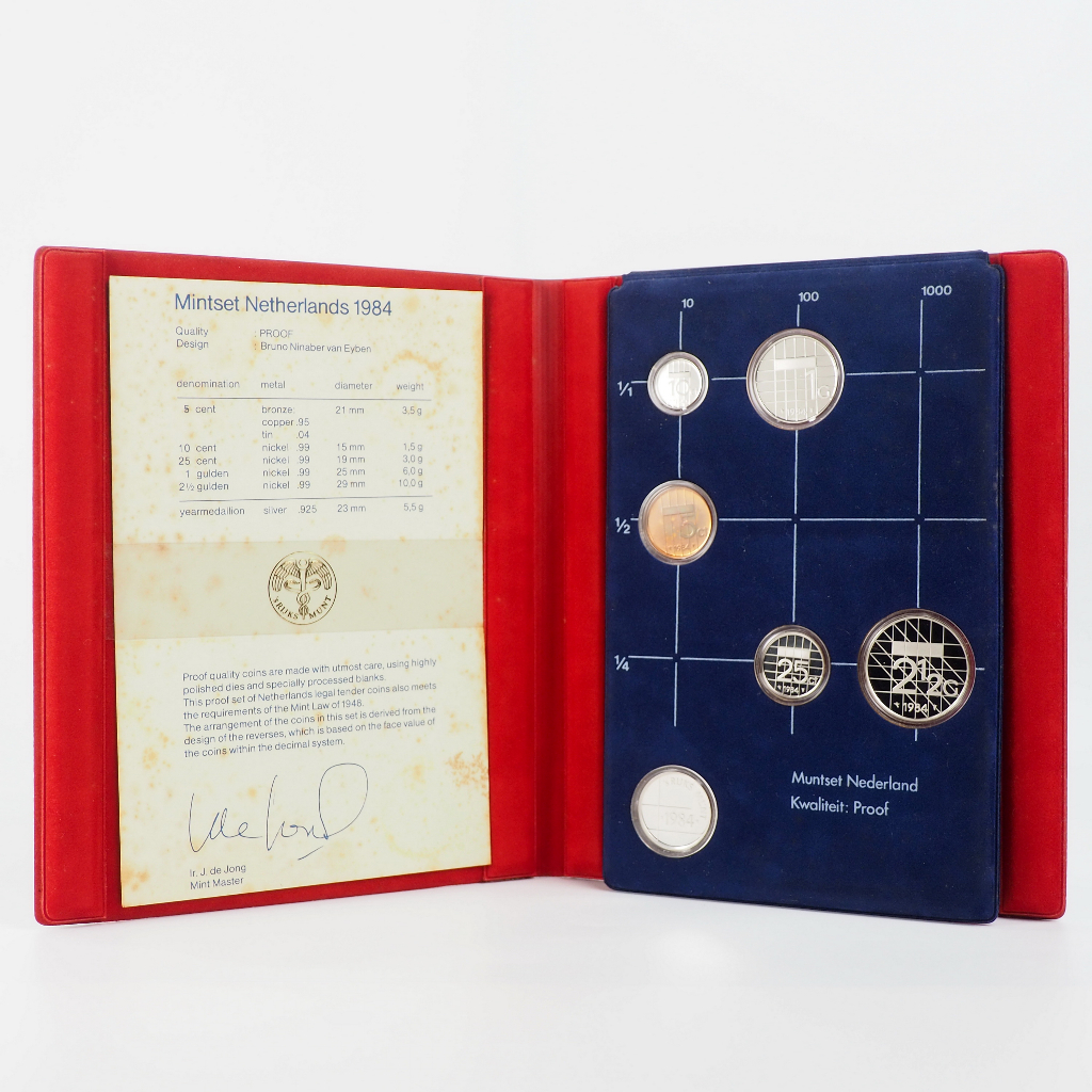 เหรียญต่างประเทศ NETHERLANDS 1984 MINT SET 5 Coin SILVER MEDAL PROOF ...